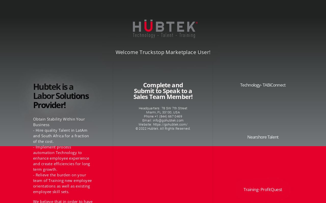 Hubtek Truckstop Marketplace